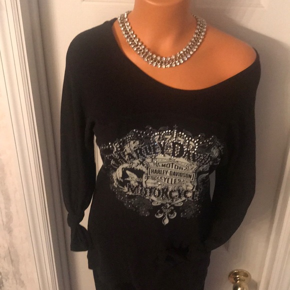 Harley-Davidson | Tops | Black Rhinestone Harley Davidson Oversized ...